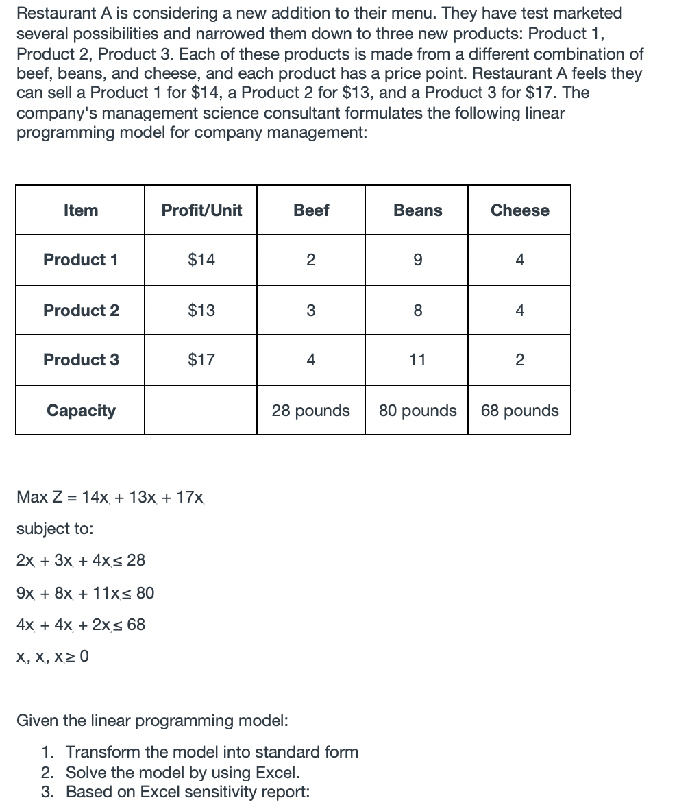 Solved Restaurant A is considering a new addition to their | Chegg.com