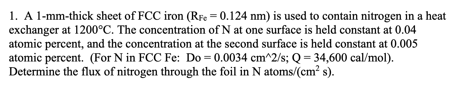 Solved 1. A 1-mm-thick sheet of FCC iron (RFe=0.124 nm) is | Chegg.com