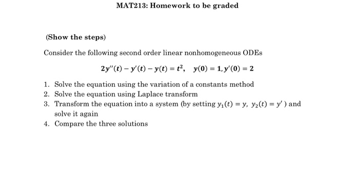 Solved MAT213: Homework to be graded (Show the steps) | Chegg.com