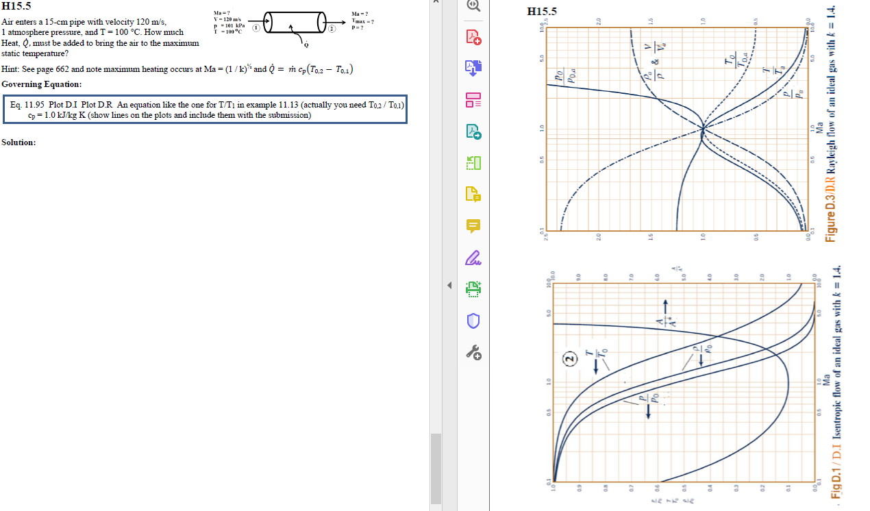 Solved H15.5 Ma-? Air enters a 15-cm pipe with velocity 120 | Chegg.com