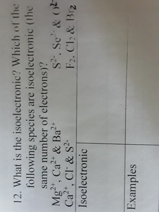 Solved 12. What is the isoelectronic? Which of the following | Chegg.com