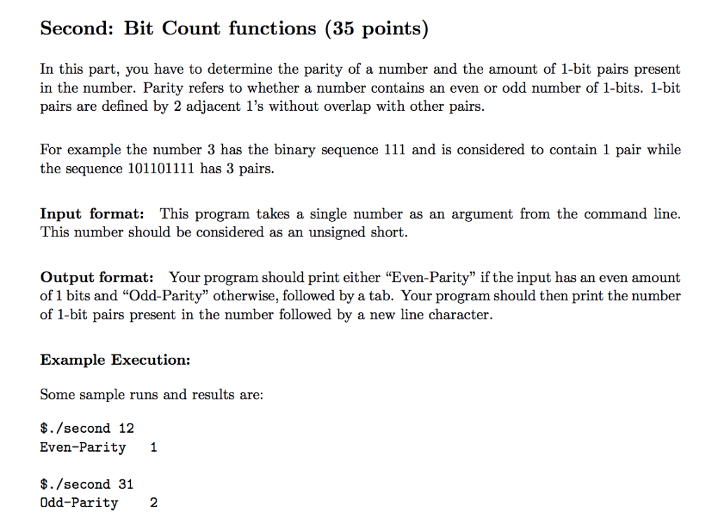 Solved Second: Bit Count functions (35 points) In this part, | Chegg.com
