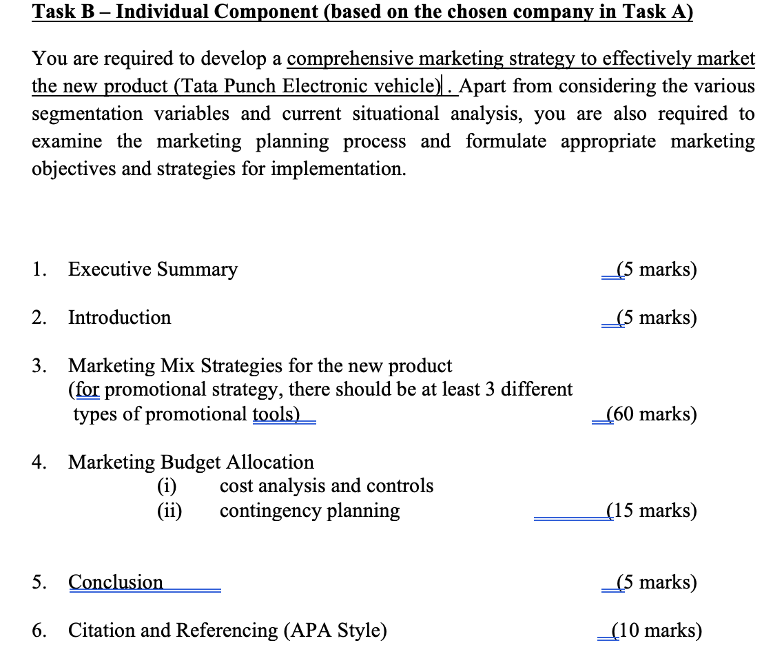 Solved Task B - ﻿Individual Component (based on the chosen | Chegg.com