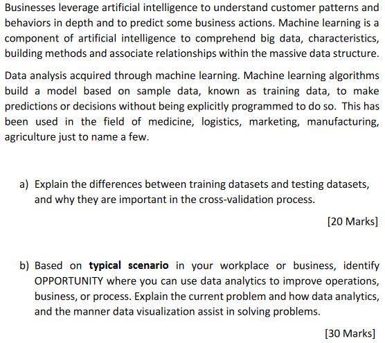 Solved BUSINESS ANALYTICSBusinesses leverage artificial | Chegg.com