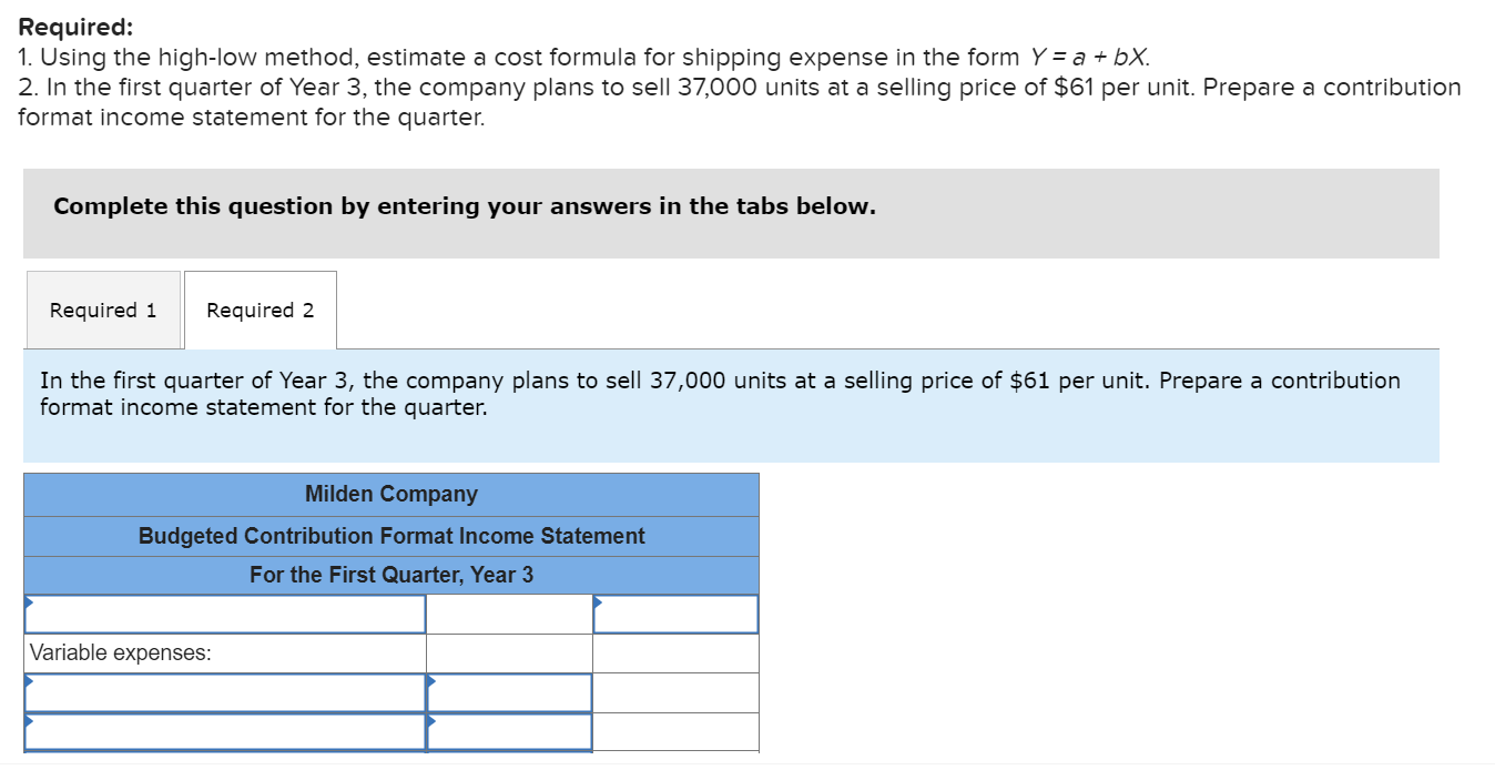 Solved Required: 1. Using the high-low method, estimate a | Chegg.com