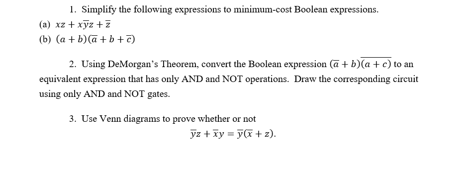 Solved 1. Simplify the following expressions to minimum-cost | Chegg.com
