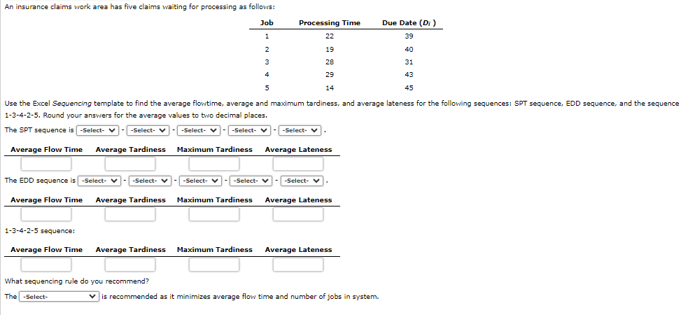 Solved An insurance claims work area has five claims waiting | Chegg.com