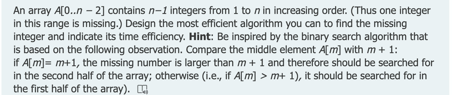 Solved An array A[O..n – 2] contains n-1 integers from 1 to | Chegg.com