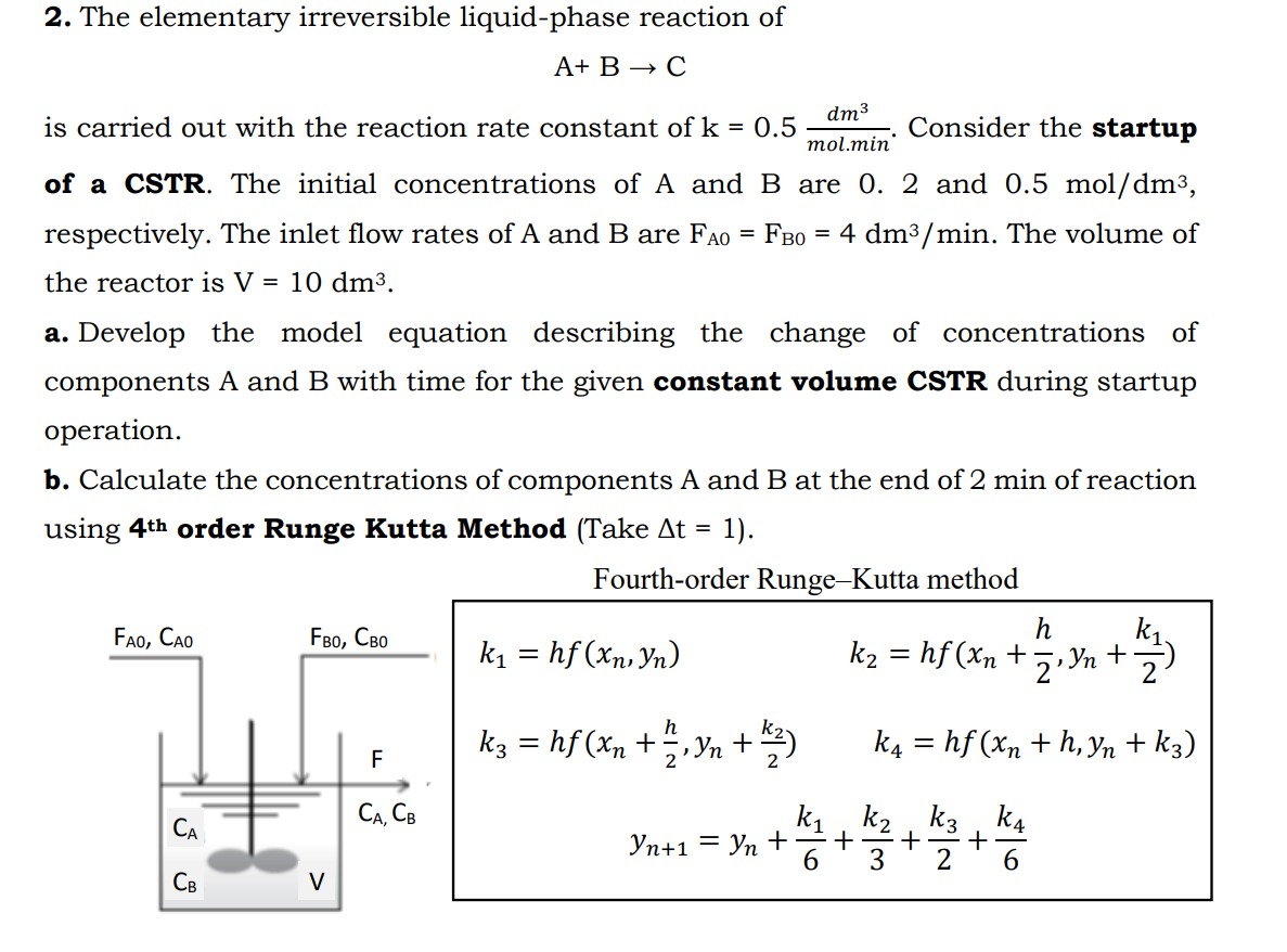 Solved 2. The elementary irreversible liquid-phase reaction | Chegg.com