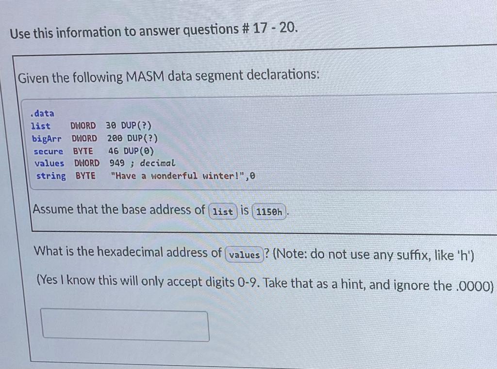 Solved Use this information to answer questions \# 17 - 20. | Chegg.com