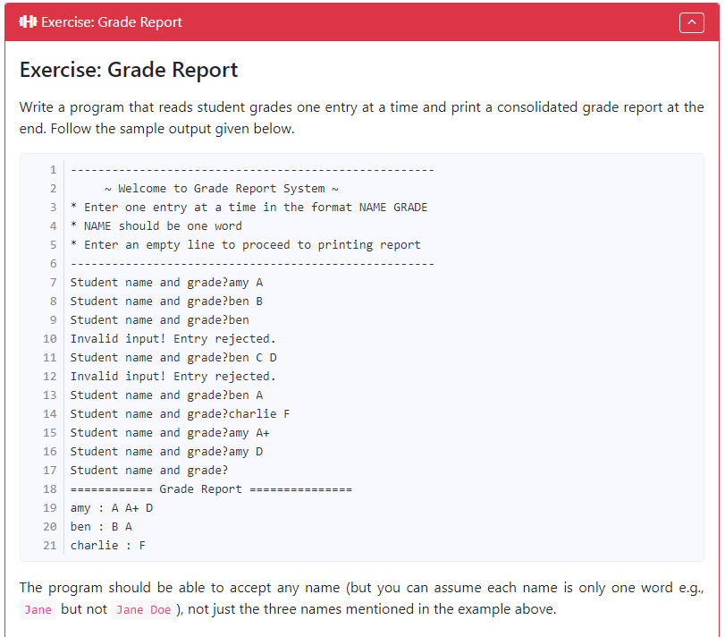 Solved Exercise: Grade Report Write a program that reads | Chegg.com