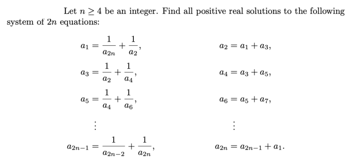 Solved Let n > 4 be an integer. Find all positive real | Chegg.com