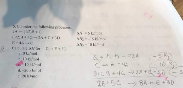 Solved 5. Consider the following processes: 2A → (12)B + C | Chegg.com