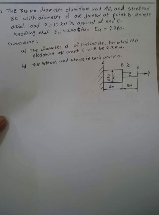 Solved : The 3o mm diometer aluminium rod AB, and steet red | Chegg.com