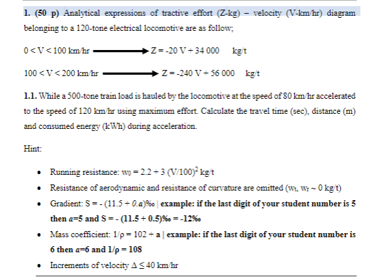 1. (50 ) Analytical expressions of tractive effort | Chegg.com