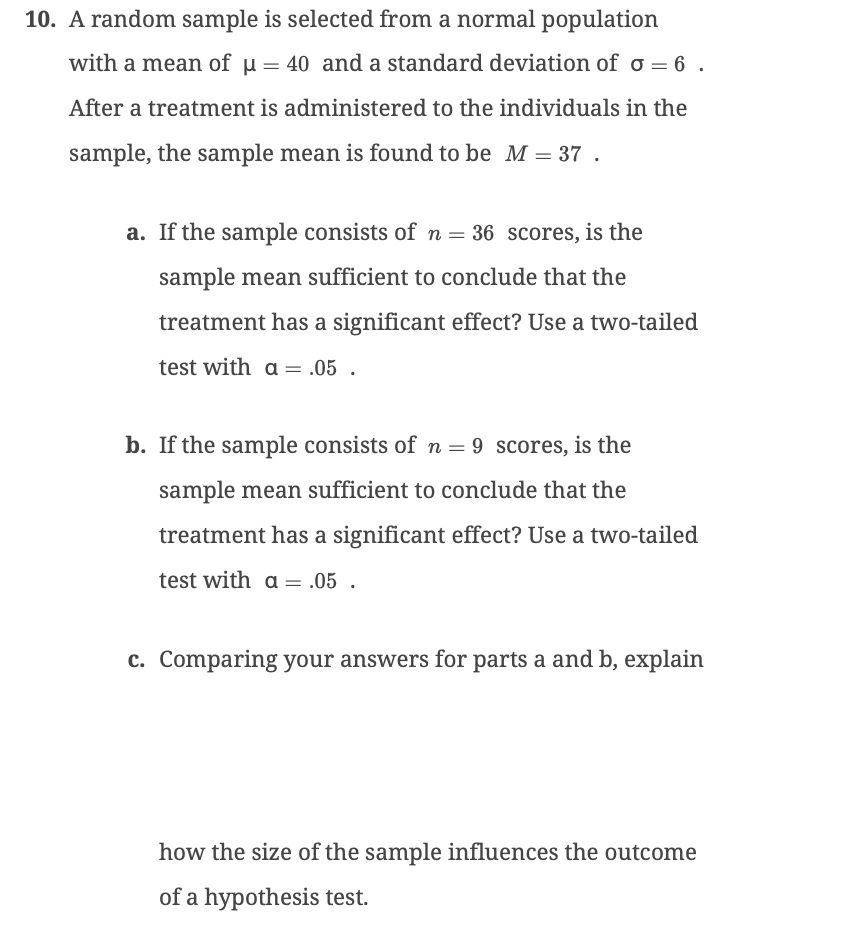 Solved A random sample is selected from a normal | Chegg.com