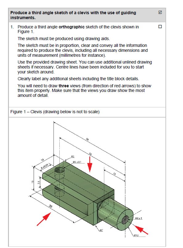 Solved Produce a third angle sketch of a clevis with the use | Chegg.com