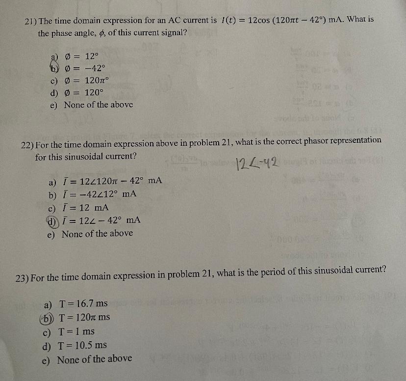 Solved = 21) The time domain expression for an AC current is | Chegg.com