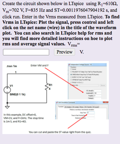 Solved Create the circuit shown below in LTspice using | Chegg.com