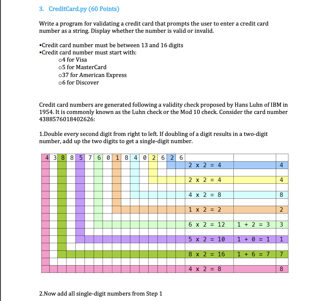 Solved Write a program for validating a credit card that | Chegg.com