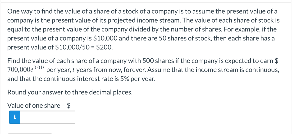 Solved One way to find the value of a share of a stock of a | Chegg.com