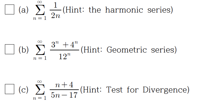 Solved (a) ∑n=1∞2n1 (Hint: the harmonic series) (b) | Chegg.com