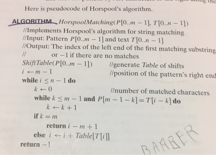 Solved Here is pseudocode of Horspool's algorithm ALGOBILTHM | Chegg.com