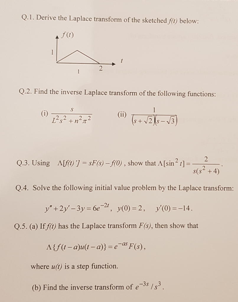 Solved Q.1. Derive the Laplace transform of the sketched | Chegg.com