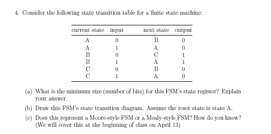 Solved 4. Consider the following state transition table for | Chegg.com