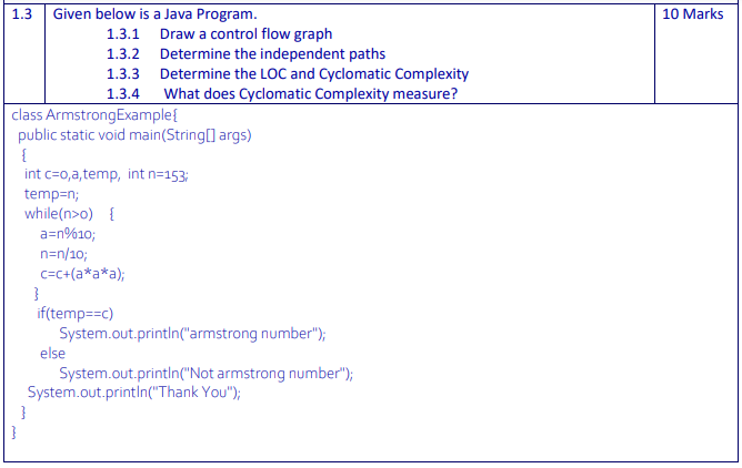Solved 1.3 10 Marks Given below is a Java Program. 1.3.1 | Chegg.com
