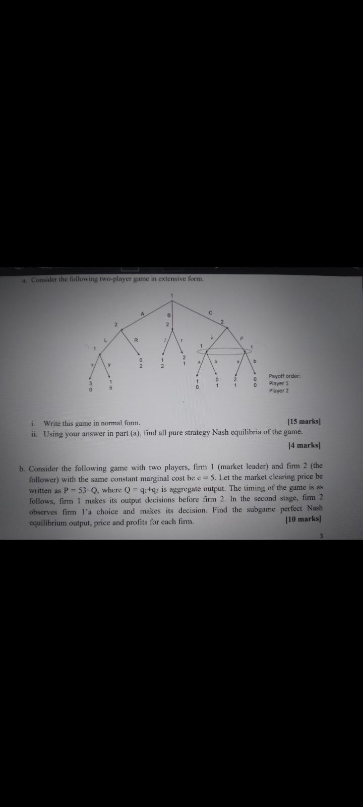 Solved a. Consider the following two-player game in | Chegg.com