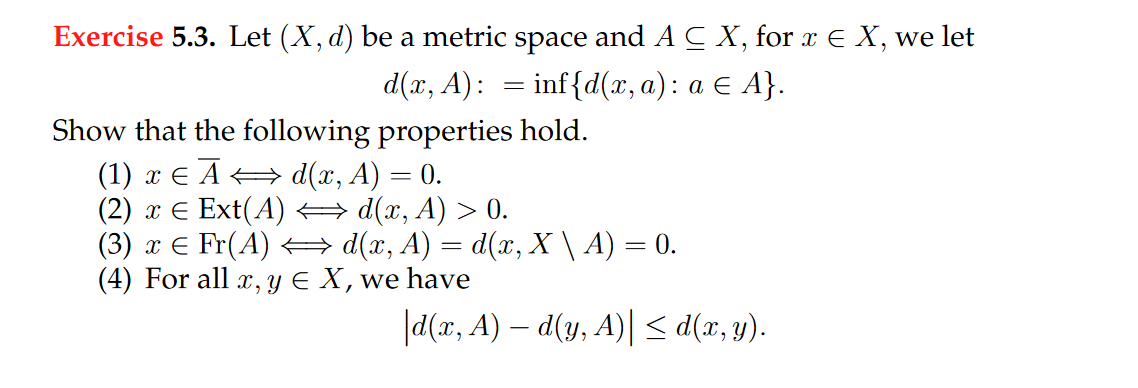 Solved Exercise 5.3. ﻿Let (x,d) ﻿be a metric space and | Chegg.com