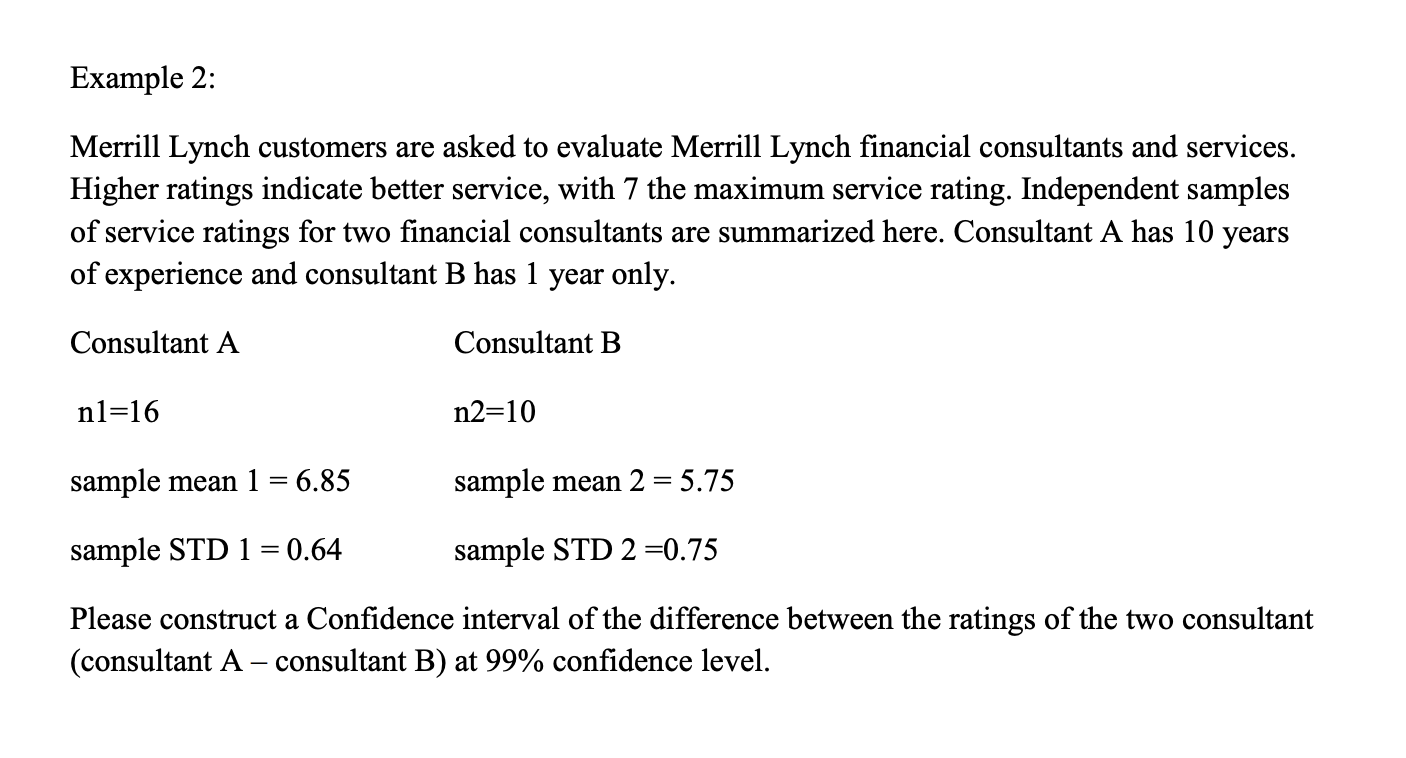 Solved Example 2: Merrill Lynch customers are asked to | Chegg.com