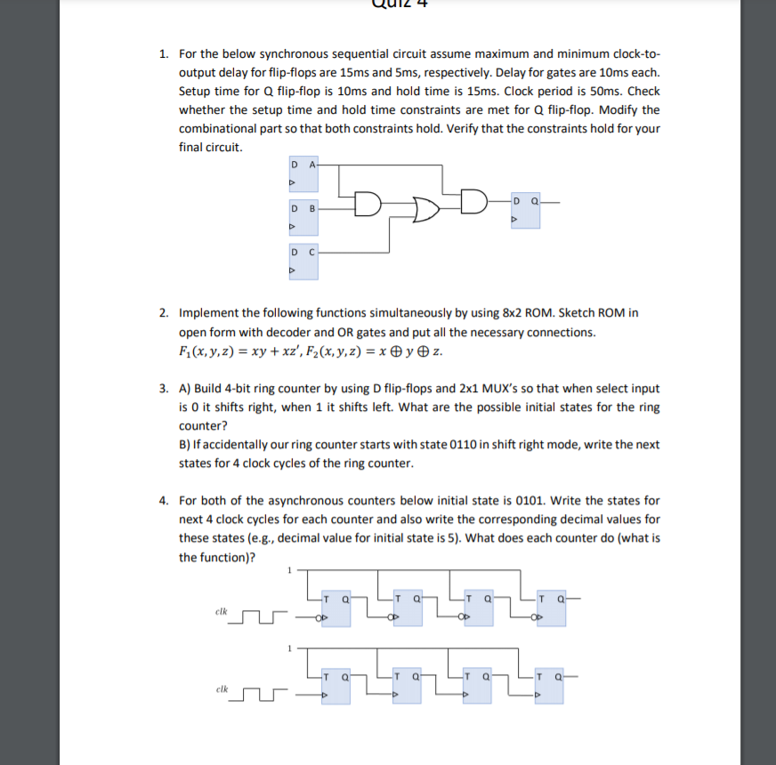 Solved 1. For the below synchronous sequential circuit | Chegg.com