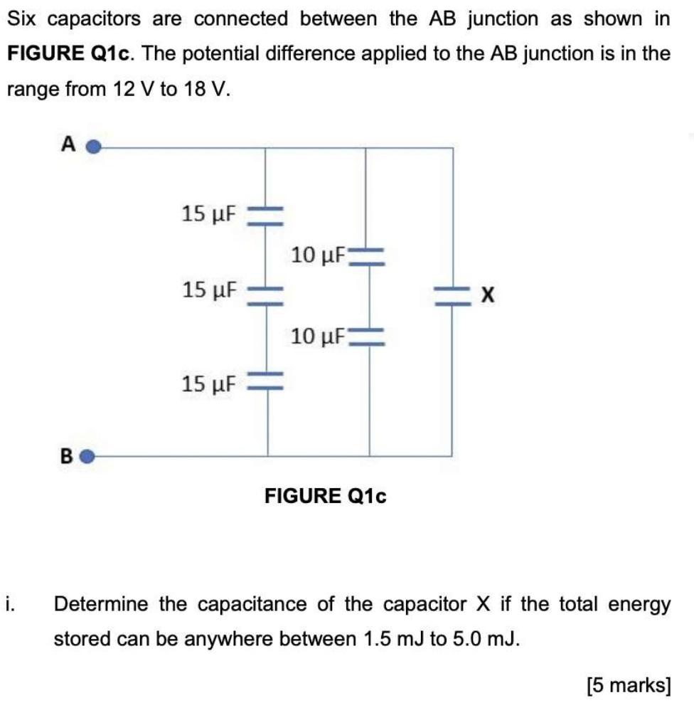 Solved Six capacitors are connected between the AB junction | Chegg.com