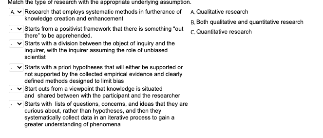 Solved Match the type of research with the appropriate | Chegg.com