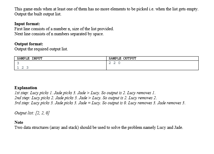 Solved Problem Description Lucy and Jade are playing a game. | Chegg.com
