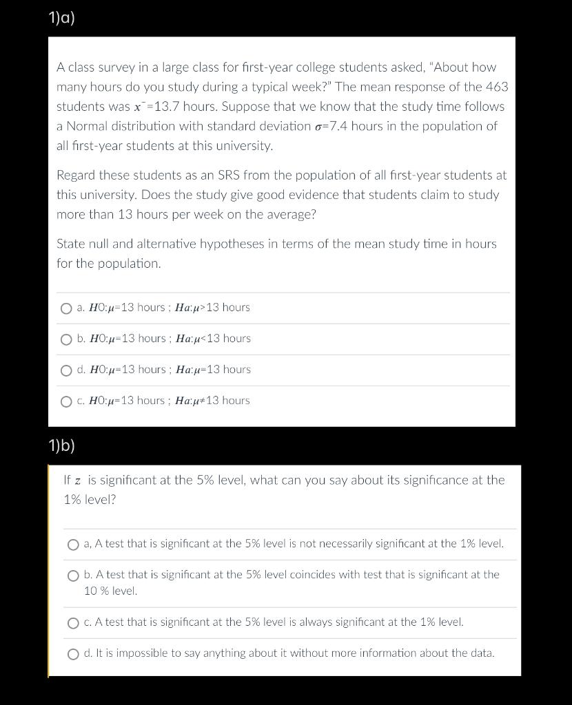 Solved A class survey in a large class for first-year | Chegg.com