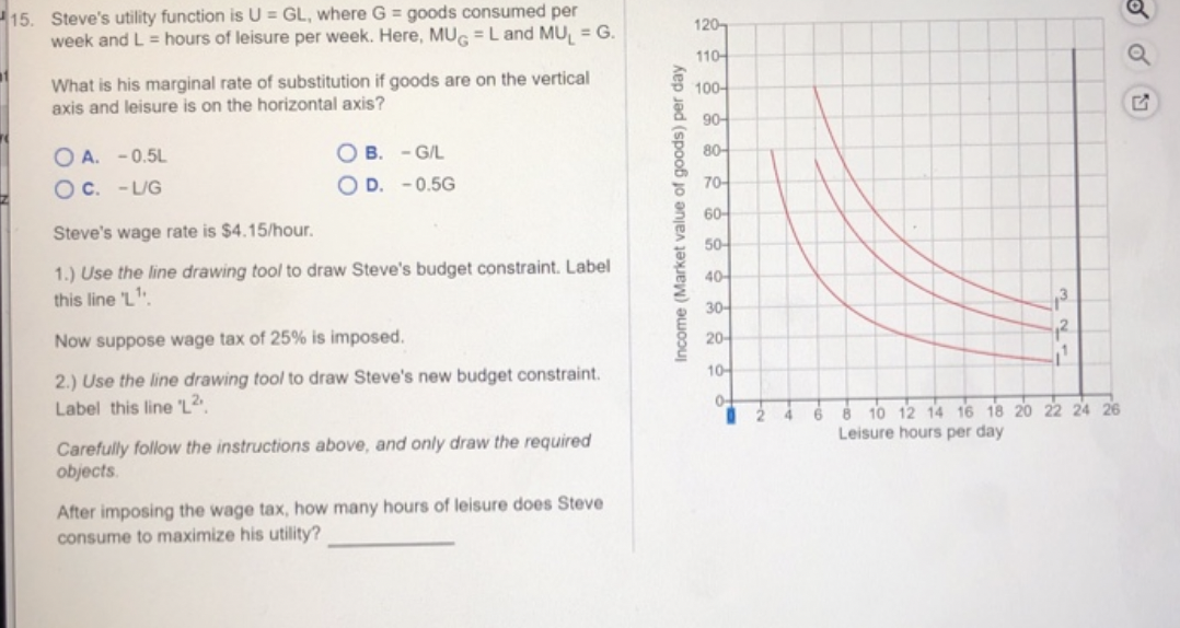 Solved Steve's utility function is U=GL, where G= goods | Chegg.com