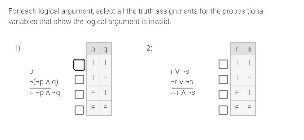 Solved For each logical argument, select all the truth | Chegg.com