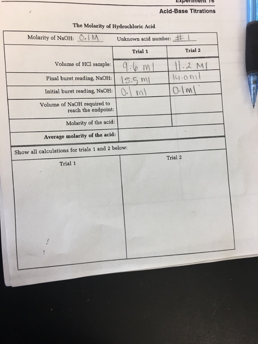Solved permffent To Acid-Base Titrations The Molarity of | Chegg.com