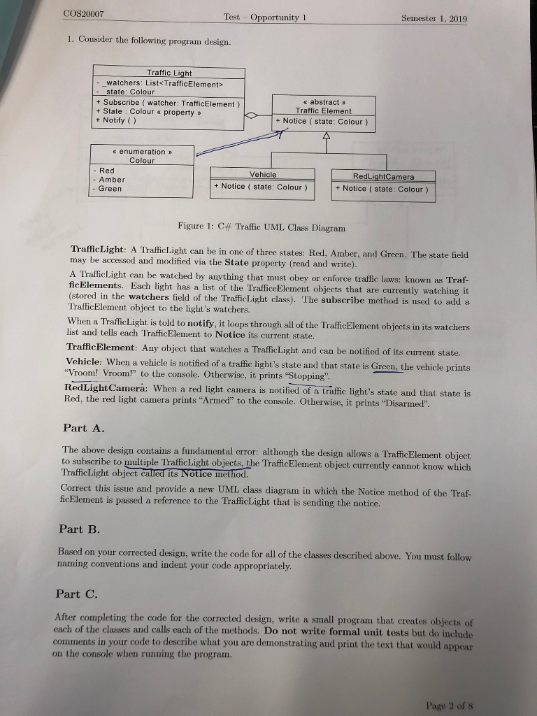 COS20007 Test Opportunity 1 Semester 1, 2019 1. | Chegg.com