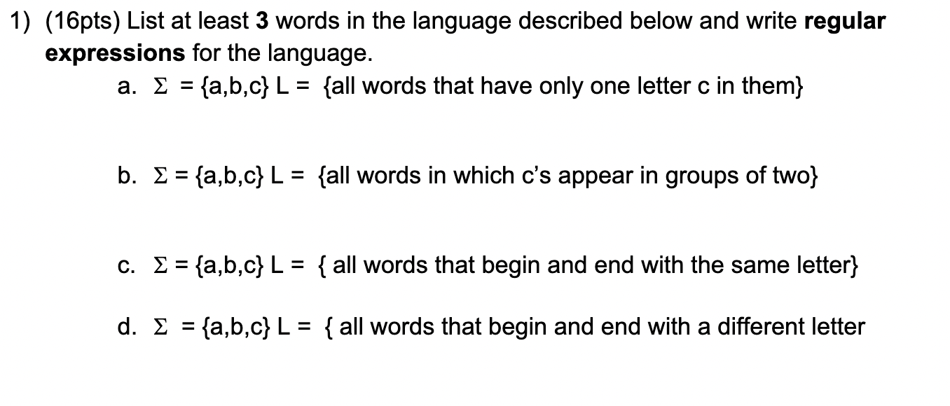 Solved (16pts) List at least 3 words in the language | Chegg.com