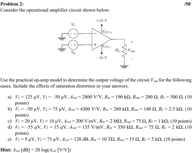 Solved Consider the operational amplifier circuit shown | Chegg.com