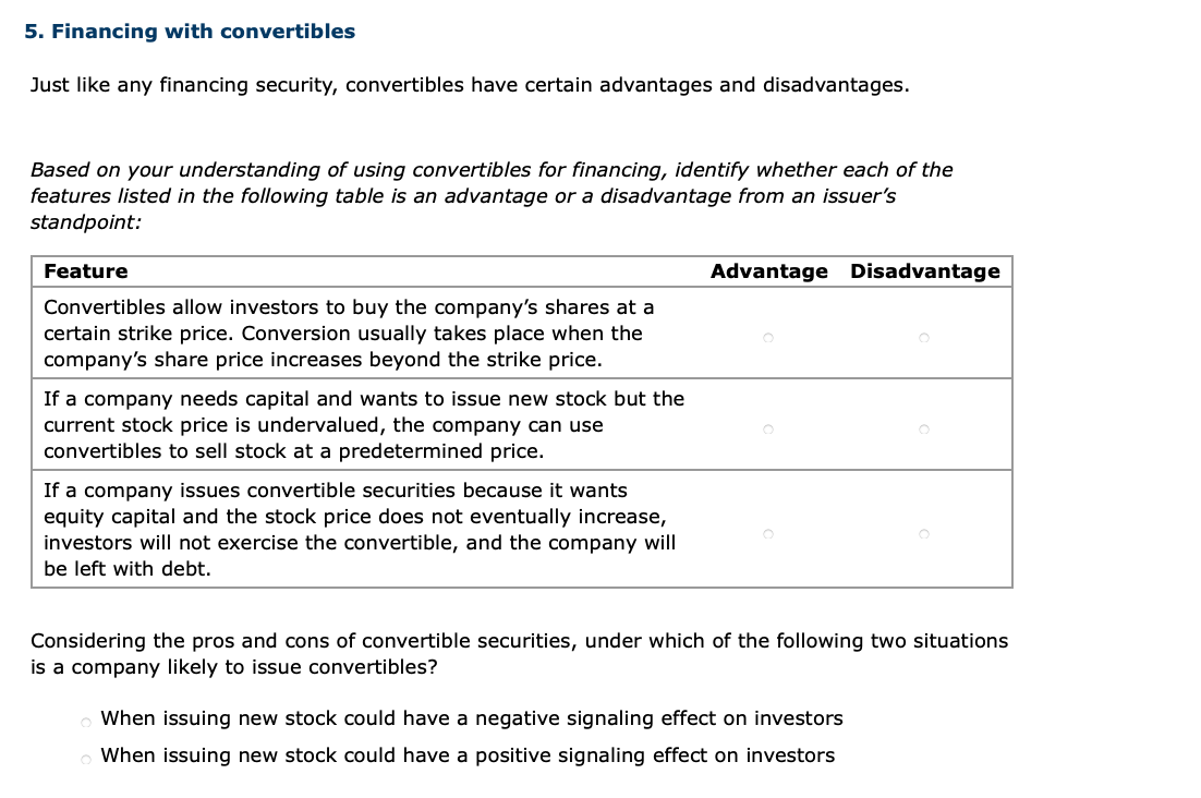 Solved 5. Financing with convertibles Just like any | Chegg.com