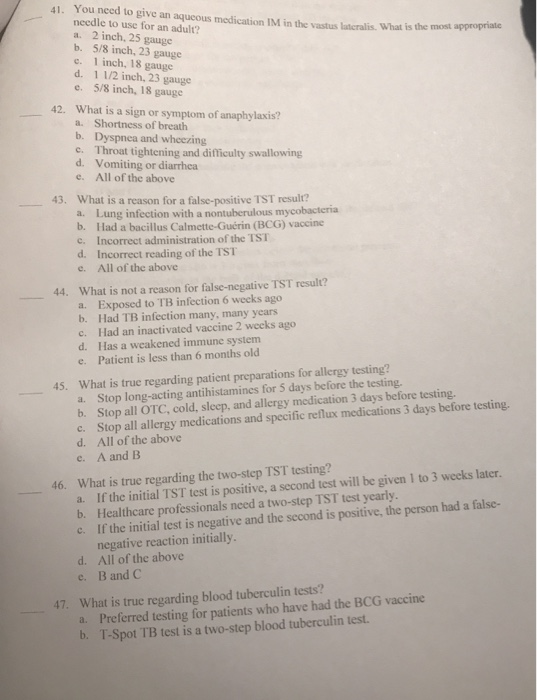 Solved 41. You need to give an aqueous medication IM in the | Chegg.com
