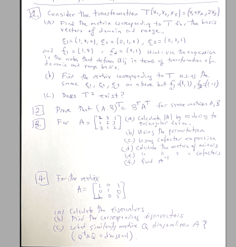 Solved 1. Consider the transfomation T(x1,x2,x3)=(x1+x2,2x3) | Chegg.com