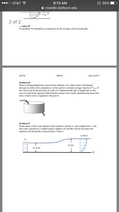 Solved AT&T令 9:13 AM 56% moodle.clarkson.edu 1 of 2 so Due | Chegg.com