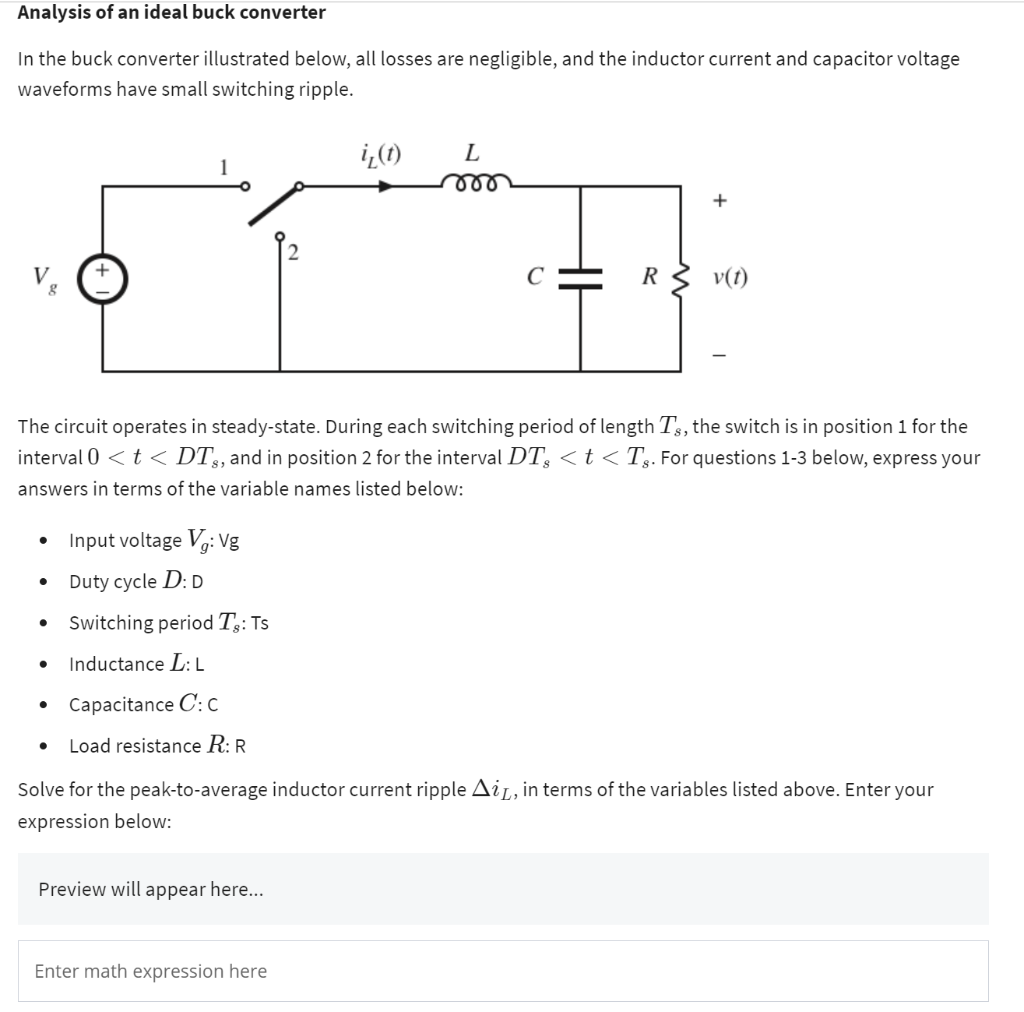 Solved Analysis of an ideal buck converter In the buck | Chegg.com