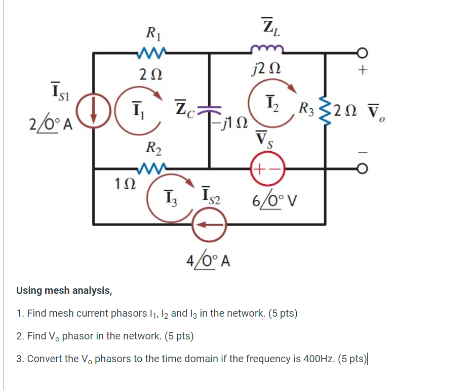 Solved Using mesh analysis, 1. Find mesh current phasors | Chegg.com